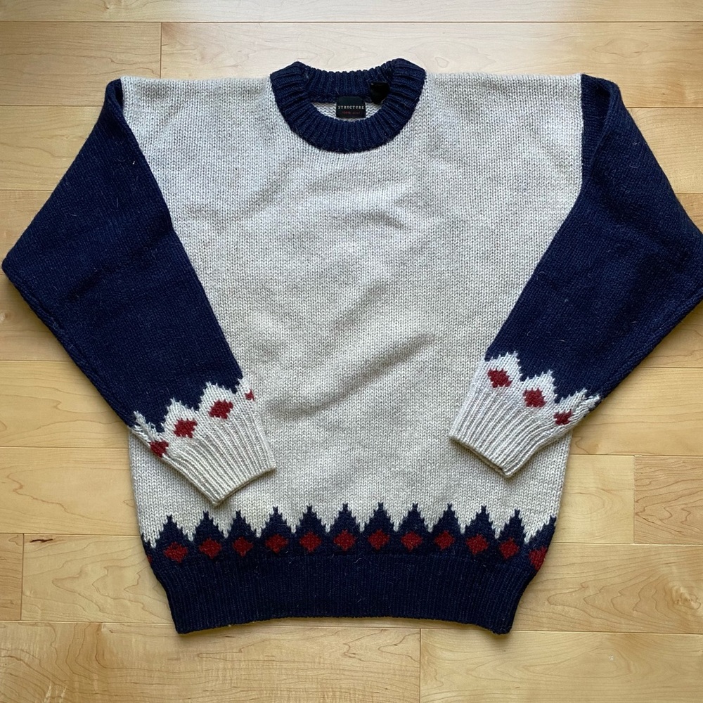 Vintage Structure 100% Shetland Wool Crew Neck Sweate… - Gem